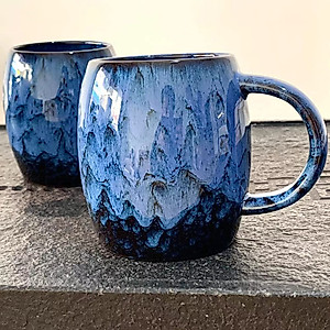 CASLONEE 16 oz Beautiful Ceramic Coffee Mugs Kiln Altered Glaze Porcelain Coffee Cup Tea Cup With Comfortable Handle Birthday Gift for Friends/Family Members (Blue)