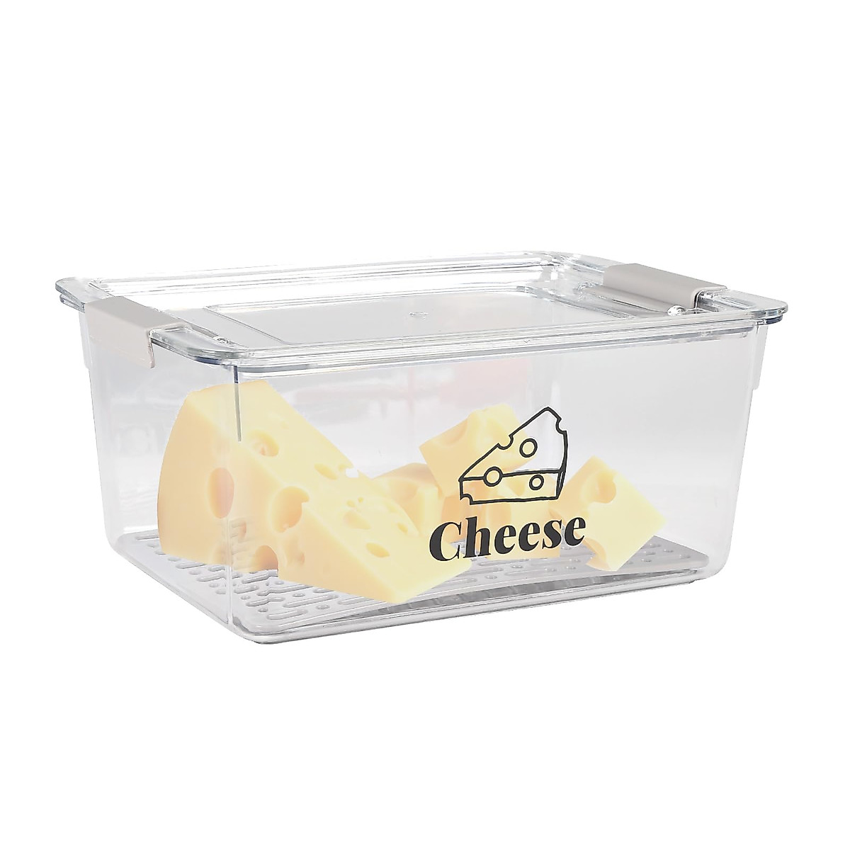 Yomjarl Cheese Container Airtight with Draining Basket Cream Cheese Sliced Cheese Box with Lid Cheese Saver for Fridge Cheese Keeper Cream Block Shredded Cheese Storage Box Saver Clear