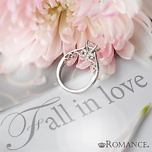 Aihpos Vintage Engagement Rings for Women White Gold with 1 Carat Center Moissanite, 3 Stone Engagement Rings Platinum Plated Silver 10K 14K 18K Gold with Text Engraving(Platinum Plated Silver)