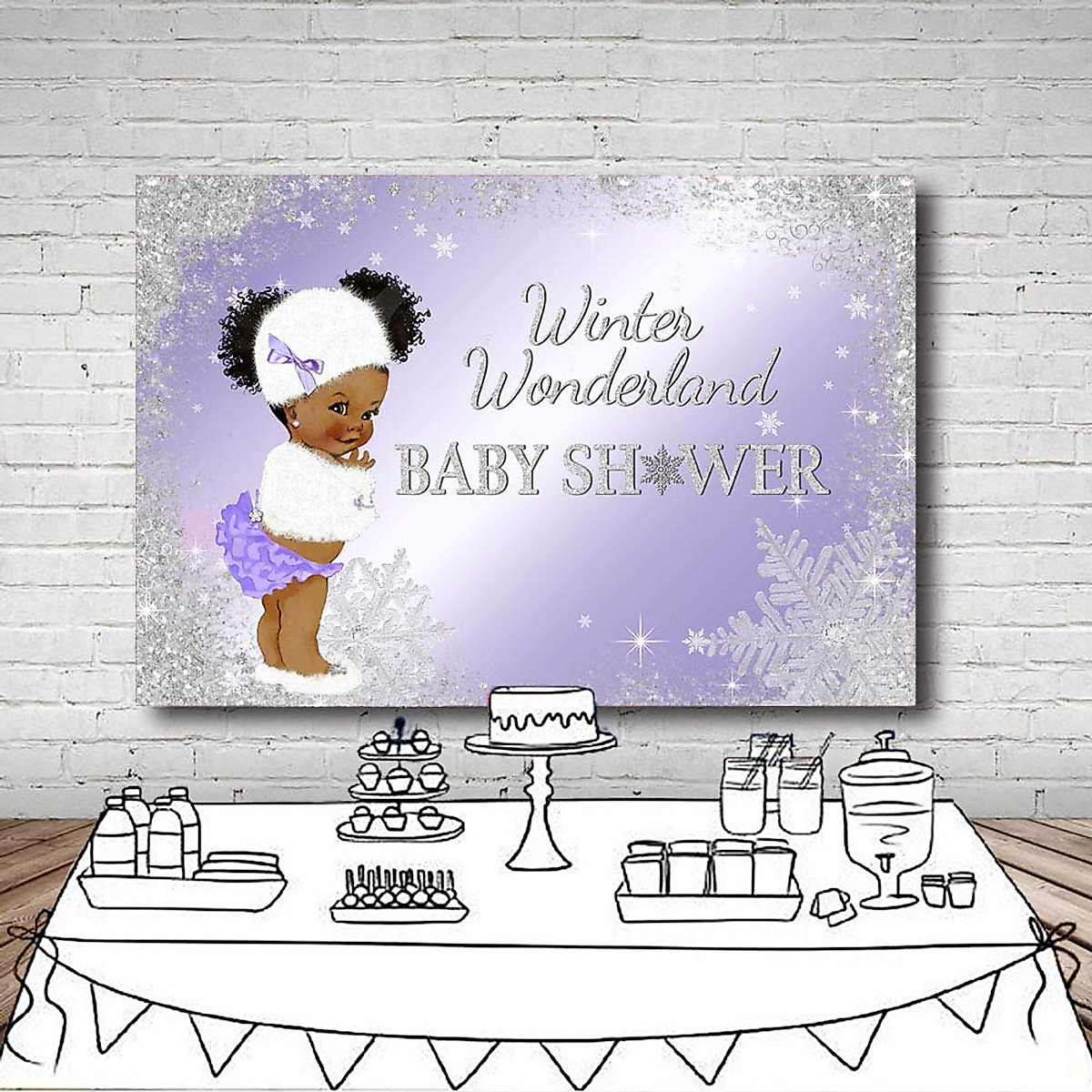 MEHOFOND 7x5ft Purple and Silver Winter Wonderland Girl Baby Shower Photo Background Props Glitter Snowflakes Lavender Backdrops Party Decoration It&#039;s A Girl Photo Banner for Dessert Table Supplies