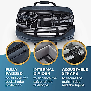 bagmate Multipurpose Telescope Bag – Shock-Absorbent Telescope Carrying Case with Adjustable Shoulder Strap and Extra Storage – Water Repellent (30 Inches) - Compatible with Celestron Telescope