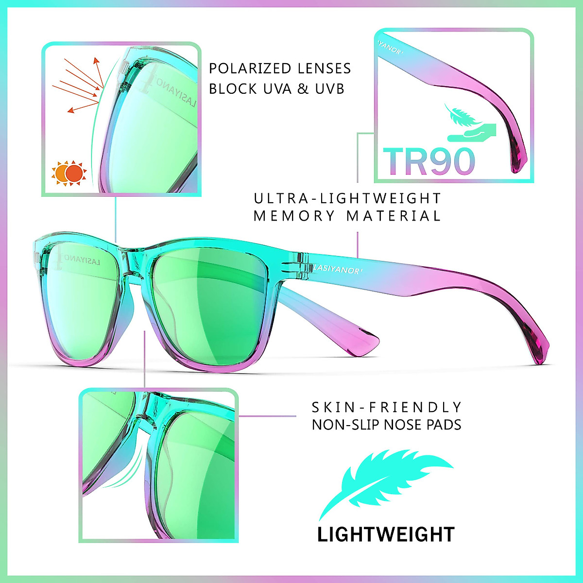 Lasiyanor Lightweight TAC Square Round Polarized Sunglasses TR90 Frame UV400 Trendy Designer Sun Glasses Men and Women