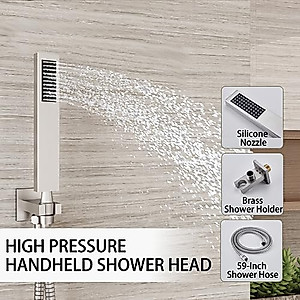 Holispa Brushed Nickel Shower System, Shower Faucet Set with 10-Inch Rain Shower Head and Handheld, Wall Mounted High Pressure Shower Head Combo Set with Shower Valve and Shower Trim, Brushed Nickel