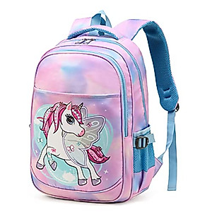 BLUEFAIRY Unicorn Backpack for Girls Elementary School Bags for Kindergarten Primary Book Bag Lightweight Bookbags for Kids Back to School Travel Gifts 17 Inch