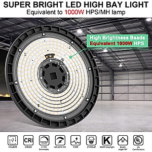 UFO LED High Bay Light 150W 0-10V Dimmable Garage Light Ceiling 5000K 21000LM IP66 Waterproof Shop Lights Super Bright Fixture with 5' Cable Plug Commercial Lighting for Factory Warehouse Workshop