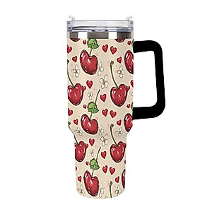 Cherry Flower Heart Tumbler with Handle Travel Mug Water Bottle Tea Coffee Cup Black-style