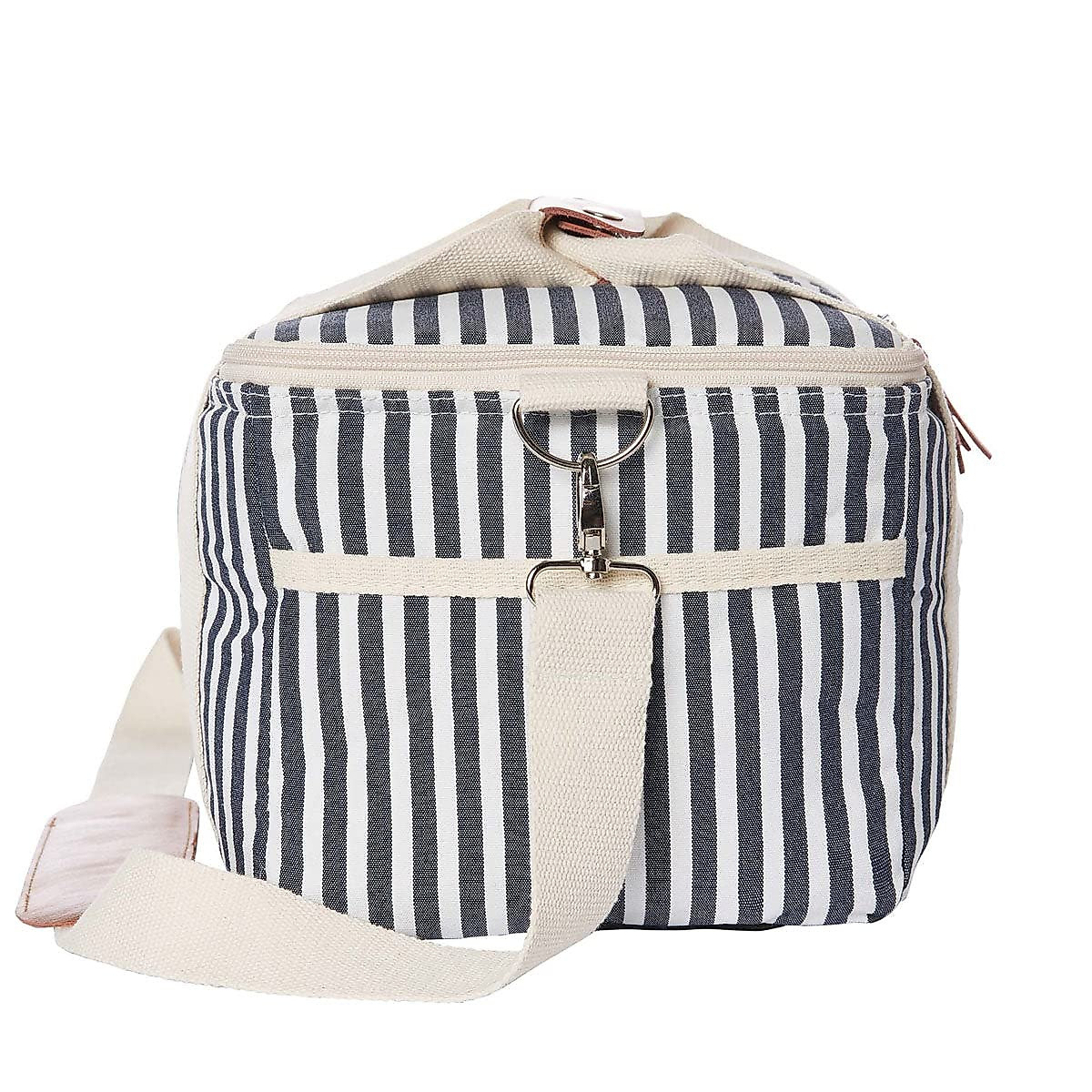 Business & Pleasure Co. Premium Cooler Bag - Cute Vintage Lunch Bag - Perfect for Beach Days & Picnics - Keeps Food Fresh & Drinks Cold - Insulated Leakproof Lining, 14L - Lauren's Navy Stripe