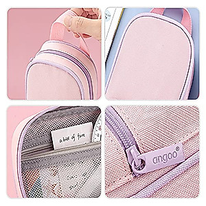 Meyas Handheld Backpack Pencil Case, Large Capacity Pencil Case, Pencil Case Box Organizer, Pencil Bag Stationery Storage Pen Pouch Case, Gift for Middle High School College Kids Students Adults(Pink)