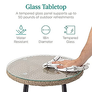 Best Choice Products 3-Piece Outdoor Wicker Bistro Set, Patio Dining Conversation Furniture for Backyard, Balcony, Porch w/Diamond Weave Design, Tempered Glass Side Table, 2 Chairs - Black