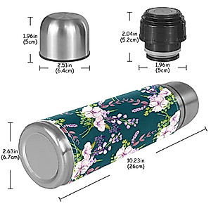 Stainless Steel Leather Vacuum Insulated Mug Flower Thermos Water Bottle for Hot and Cold Drinks Kids Adults 16 Oz