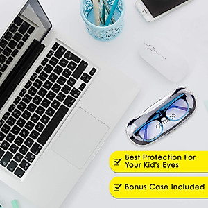 Optix 55 Kids Blue Light Blocking Glasses - Anti Eyestrain - Computer Video Gaming Eyeglasses for Boys & Girls - Bendable & Unbreakable Flexible Blue Square Frame Eye Glasses (Blue)