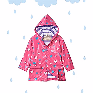 Hatley Girls' Little Color Changing Button-Up Printed Rain Jacket, Sweet Hearts, 6 Years