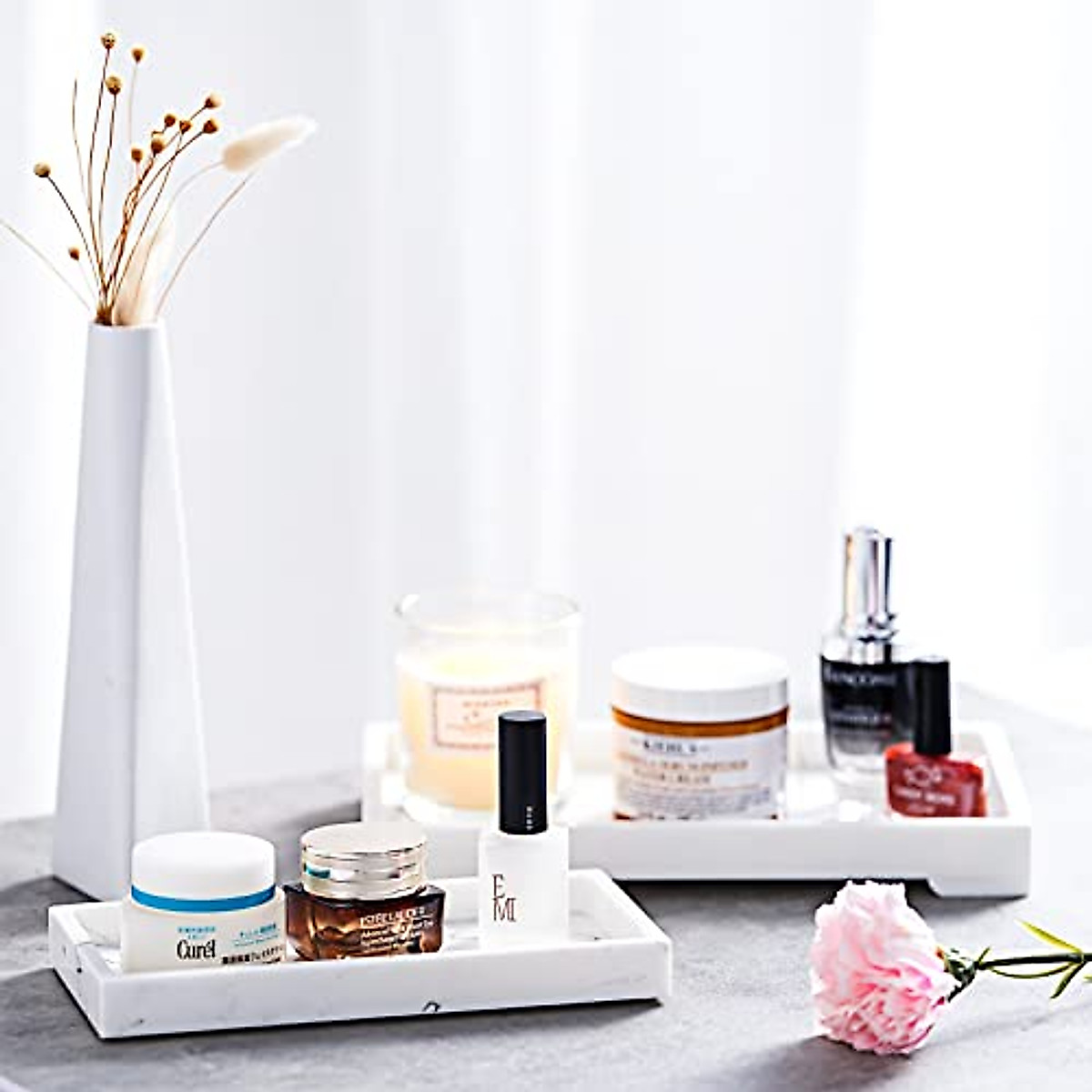 3 Pieces Bathroom Vanity Tray, Ceramic Vanity Tray Marble Decor Bathroom Tray Vanity Display Tray Decorative Paper Towel Tray Ceramic Jewelry Tray Rectangle Perfume Tray for Bathroom Accessory (White)