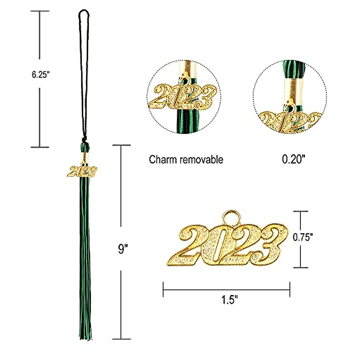 2PCS 2023 Graduation Tassels, 2023 Graduation Tassel with Gold 2023 Year Charm, Graduation Hat Decoration Tassel for Graduates, 2023 Tassel for Graduation Party Ceremonies Gift(Green and Black)