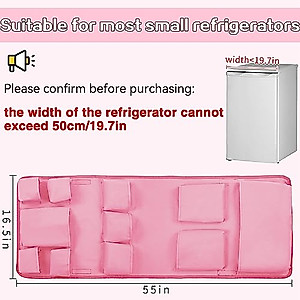 Extended Mini Fridge Caddy Organizer- 55" x 16.5" Dorm and Office Over the Fridge Caddy Organizer with 11Pockets for Flatware Drink Paper Goods- Over the Fridge Storage Organizer for Dorm Office, Pink