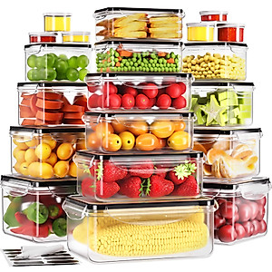 20 PACK Food Storage Containers with Lids Airtight, Larger Leakproof Plastic Meal Prep Containers Stackable Reusable for Kitchen Organization storage with Labels & Pen, BPA-Free, Microwave Safe