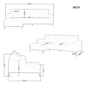 KoiHome Sectional Sofa 96.5" Left Hand Facing Velvet Button Tufted, 3-Seater Sleeper Couch with 3, Pillow top Arms, Modern L-Shape Chaise for Living, Bedroom,Waiting Room, Dark Grey