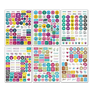 12 Sheets (650 Stickers) Planner Stickers for Notes Travel Business Trips Parties Daily Holidays Goals Encouragement Planning Notes Ideas