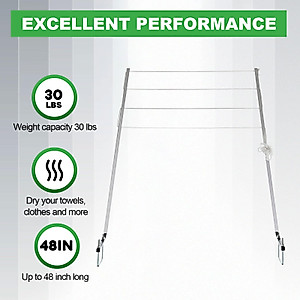 KUAFU RV Clothes Drying Rack Bumper-Mounted Clothesline Compatible with 4" Square RV Bumpers Versatile Clothes Line Aluminum Powder Coated Silvery