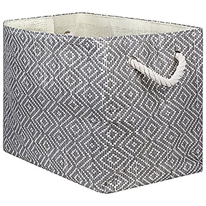 DII Woven Paper Storage Bin, Diamond Basketweave, Gray/White, Medium
