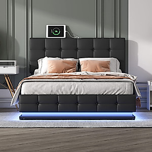 Morhome Queen Platform Upholstered Bed Frame with 4 Storage Drawers and Wingback Headboard, Diamond Stitched Button Tufted Bed Frame, No Box Spring Needed