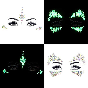 Noctilucent Face Gems Luminous makeup Temporary Tattoo Stickers Acrylic Crystal Glitter Stickers Face Jewels Rainbow Tears Rhinestone for Party, Rave Festival, Dress-up of ZLXIN(8 Pcs A Set)