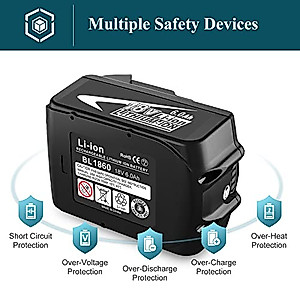 Upgraded to 6.0Ah BL1860B Replacement for Makita 18V Battery Lithium Ion BL1860 BL1850 BL1850B BL1840 BL1840B BL1830 BL1830B BL1815 BL1815B LXT-400 with LED Indicator 2 Packs