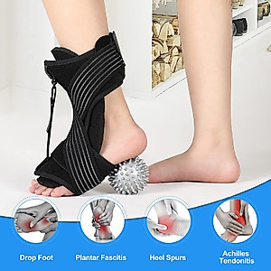 Plantar Fasciitis Night Splint, Adjustable Ankle Brace Foot Drop Orthotic Brace with Hard Spiky Massage Ball Arch Brace Pads, Foot Support Night Splint for Achilles Tendonitis Arch Foot Pain (Black)