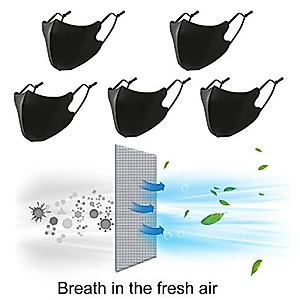 5 Pack Ice Cotton (synthon) Fashion Protective Mask, Unisex Dust Ice Cotton Shield, Reusable Single Layer Ice Cotton Fabric Comfortable Mask, Washable and Breathable(Black)