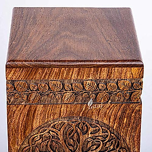 INTAJ Handmade Rosewood Urn for Human Ashes - Adult Tree of Life Wooden Urns Hand-Crafted - Celtic Funeral Cremation Urn for Dogs Engraved (Rosewood, Large - 11.25Hx6.25W (250 Cu/in))