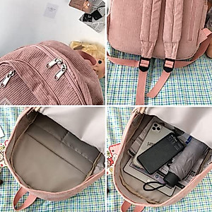 MBVBN Stripe Cute Corduroy Backpack Student Shoulder Bag with 3D Bear Pendant (Black) Medium