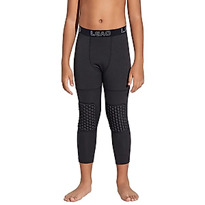 LEAO Youth Boys 3/4 Basketball Compression Pants with Knee Pads Qucik Dry Capri Compression Leggings Sports Tights Black Medium