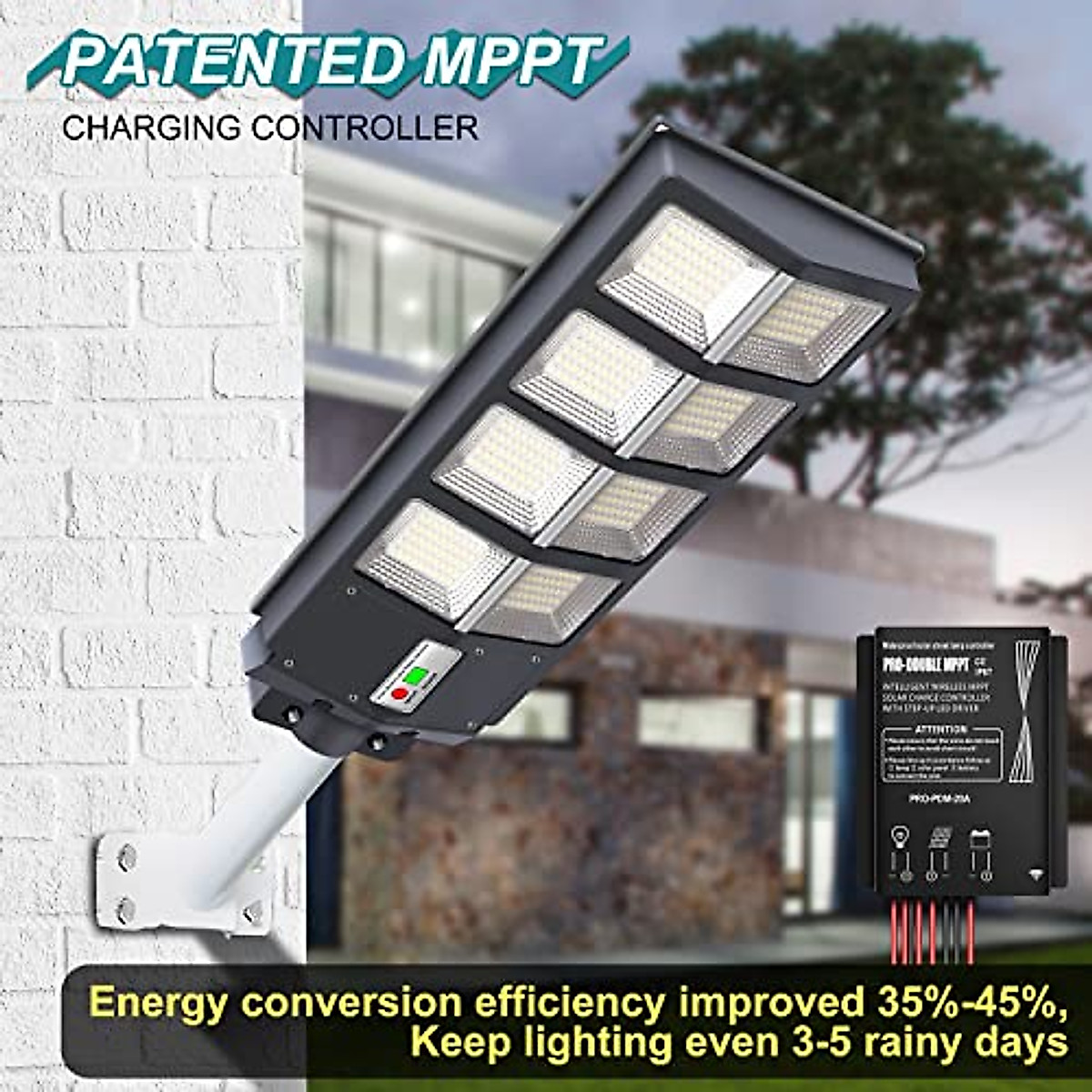 CONHOO 500W Solar Street Light Outdoor,360 LED Dusk to Dawn Outdoor Lighting,IP65 Waterproof LED Street Light Solar Powered, Patented MPPT Fast Charging, Keep Lighting Even 3-5 Rainy Days