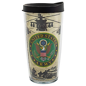 Signature Tumblers US Army Helicopter Wrap on Drab 16 Ounce Double-Walled Travel Tumbler Mug with Black Easy Sip Lid
