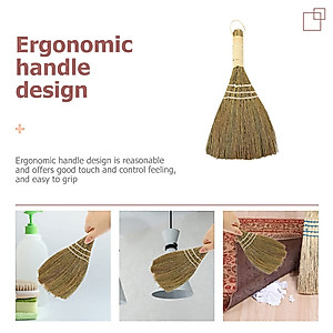 HEMOTON Whisk Broom Hand Broom Soft Natural Bristles Small Whisk Broom Desk Cleaning Brush for Indoor Outdoor