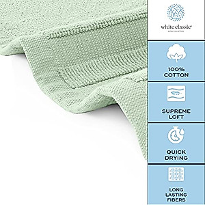 White Classic Luxury Washcloths | 12 Pack Luxury Bath Mat | 2 Pack Bundle (Green)