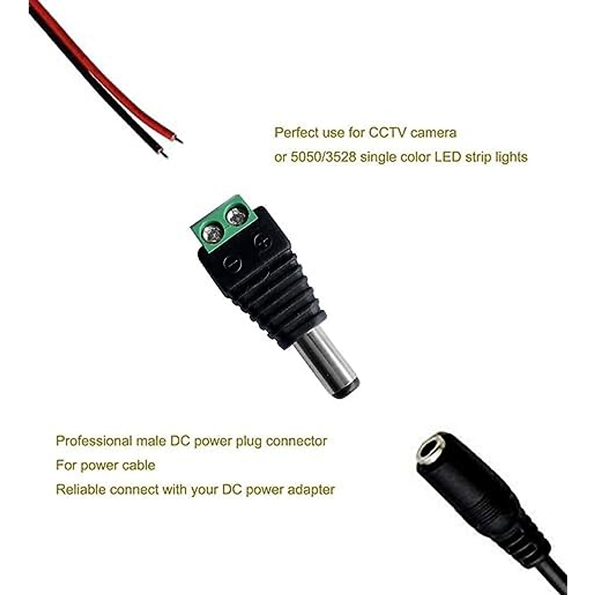 CENTROPOWER 10 Pairs 12V 5A DC Power Plug Connector 5.5mm x 2.1mm, (10 x Male and 10 x Female) Power Jack for Led Strip CCTV Security Camera Cable Wire Ends Barrel Adapter