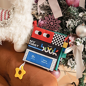 Papablic Luxury Baby Soft Book with Teether, High Contrast Black and White Crinkle Book for Early Education, Tummy Time Toys for Babies 0-12 Months with Baby Safe Mirror, Crinkle Pages and Squeaker