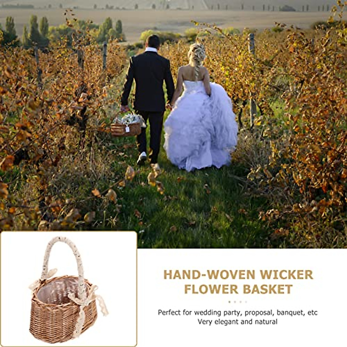 Wicker Rattan Flower Basket Willow Handwoven Basket with Handle and Plastic Insert Easter Eggs Candy Basket Flower Girl Baskets for Home Garden Decor Style 1