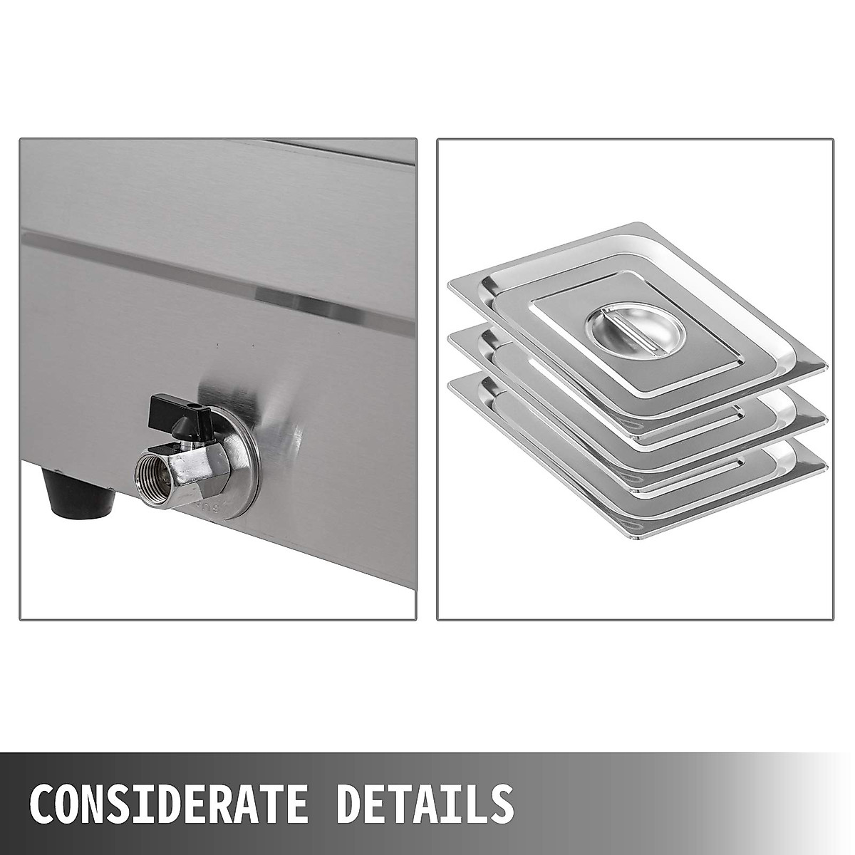 VEVOR 110V Bain Marie Food Warmer 8 Pan x 1/2 GN,Food Grade Stainelss Steel Commercial Food Steam Table 6-Inch Deep, 1800W Electric Countertop Food Warmer 88 Quart with Tempered Glass Shield