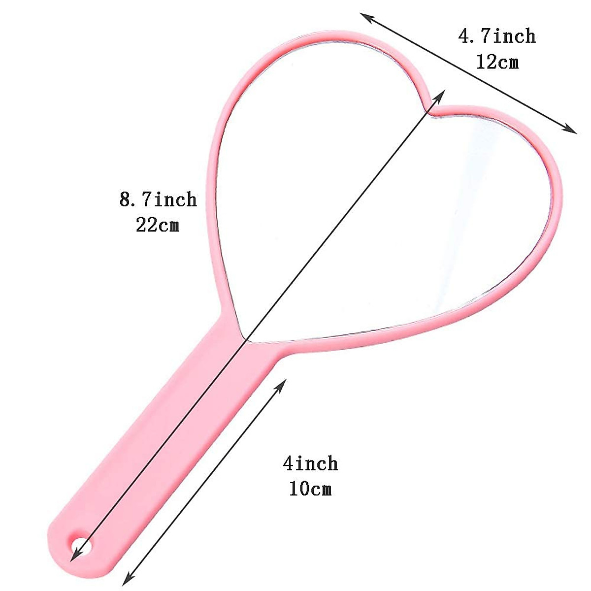 TBWHL Heart-Shaped Travel Handheld Mirror Portable Personal Cosmetic Hand Mirror with Handle Pink