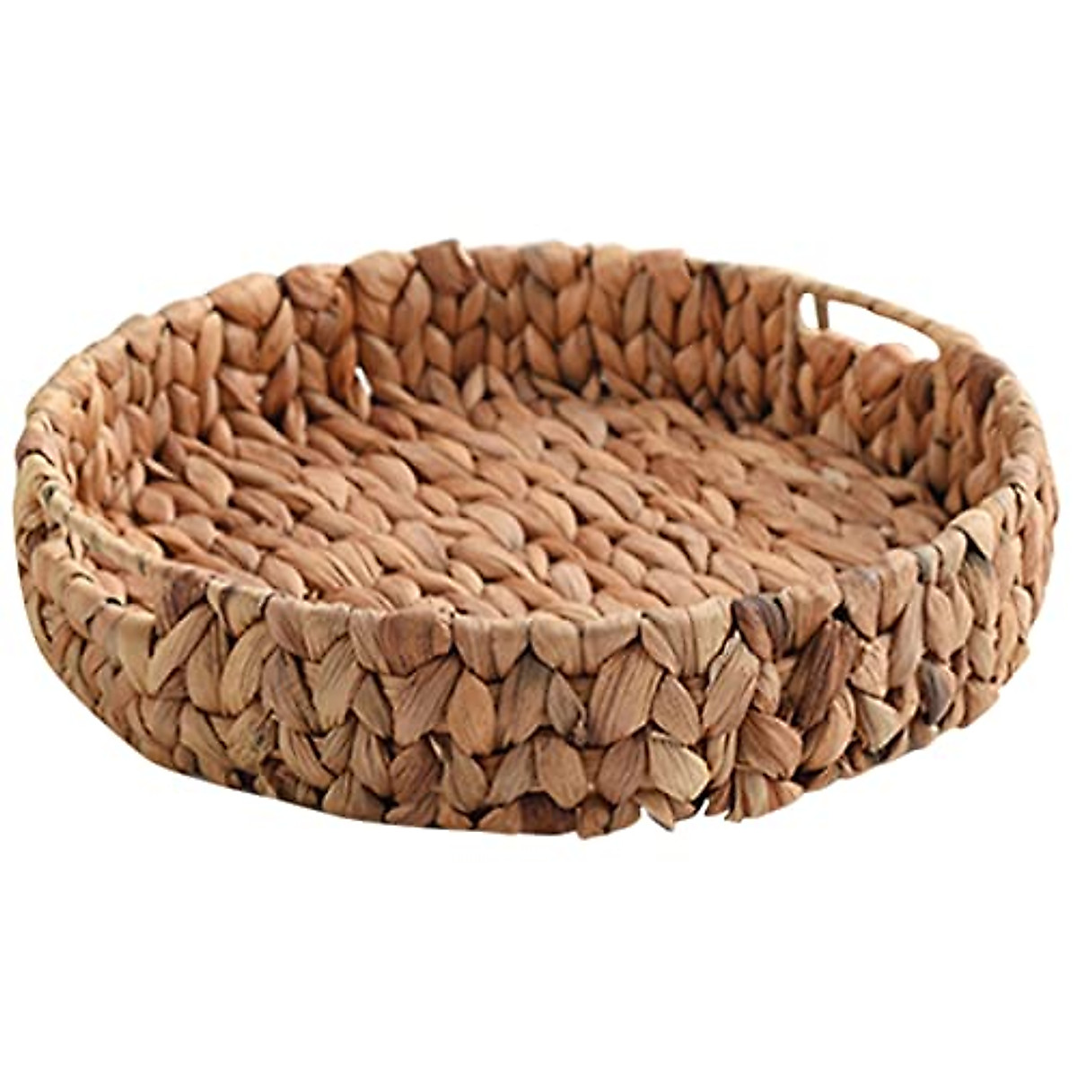 OUNONA Woven Round Fruit Tray Bread Serving Basket Water Hyacinth Storage Baskets Handmade Tabletop Storage Holder Tray Rustic Ottoman Tray for Dinner Breakfast Drinks Snack