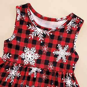 Baby Girl Holiday Dress Outfit Christmas Clothes Set Toddler Christmas Print Plaid Tank Dress and Red Ruffle Cardigan 4-5 Years