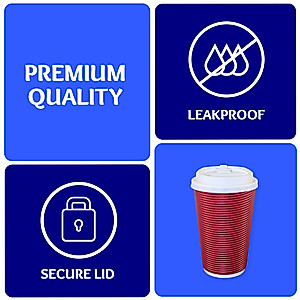 Nicole Home Collection Double-Walled Insulated Ripple Paper Disposable Cups With Lids For Hot Beverage, Pack of 30 Coffee Cup, 12 oz, Maroon