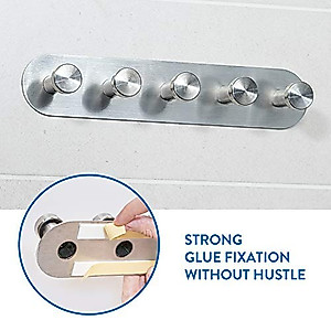 Tatkraft Jane Self Adhesive Hooks, Wall Mount Stainless Steel Hanger, Ideal Holder for Towel and Bath Robe, Easy to Install, Perfect for Bathroom, Kitchen, Office, Corrosion Resistant