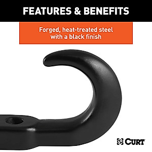 CURT 22411 Bolt-On Black Steel Tow Hook with Spring Clip, 10,000 lbs Capacity