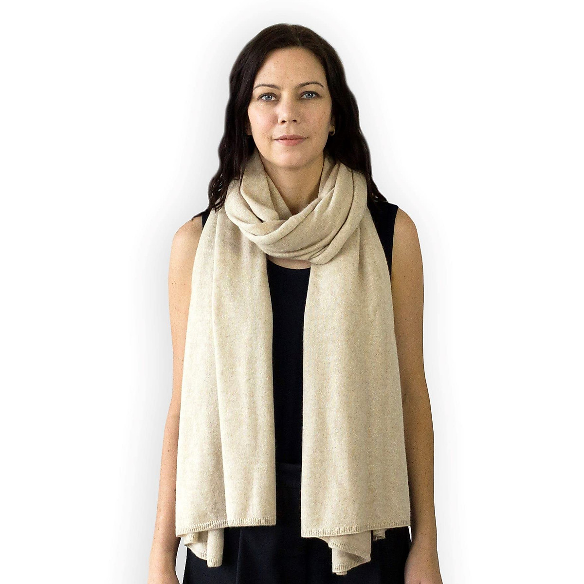 Jet&Bo 100% Pure Cashmere Travel Wrap, Shawl, Scarf & Blanket Beige, Storage Bag + Gift Box