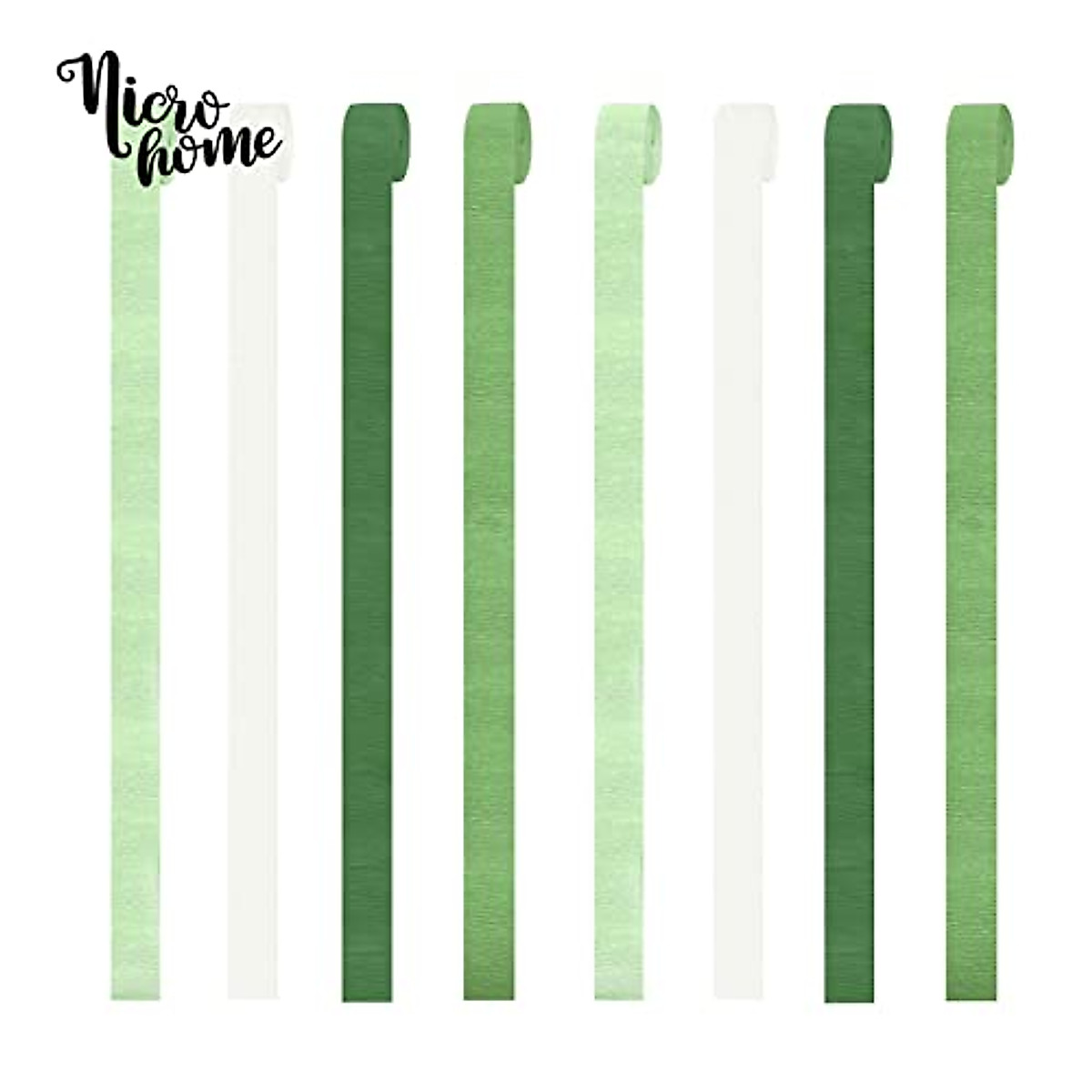 NICROHOME Wedding Party Decorations, 8 Rolls Gradient Green Crepe Paper, Streamers for Wedding, St Patricks Day Decorations, Baby Shower, Green Party, Birthday, 82Ft Long