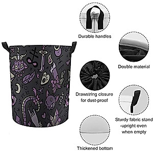 Nudquio Purple Black Goth Spooky Printed Foldable Laundry Basket Hamper Storage Organizer With Lid For Clothes Toy Collection, One size (Nudquio225yui09a)