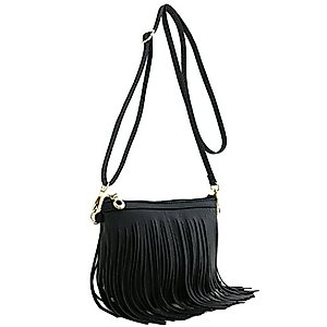FashionPuzzle Small Fringe Crossbody Bag with Wrist Strap (Black)